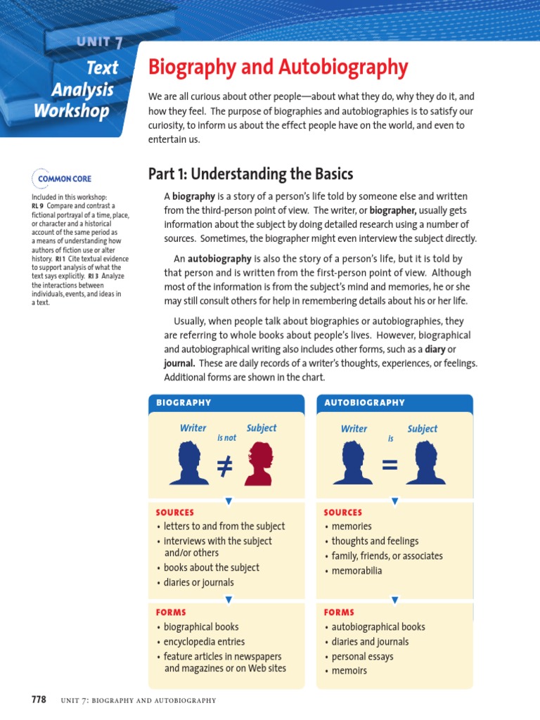 Biography and Autobiography: Text Analysis Workshop | PDF | Narration ...