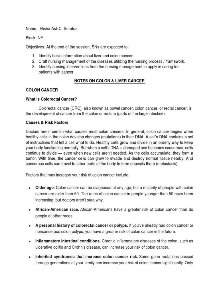 Notes On Liver Colon Cancer | PDF | Colorectal Cancer | Cancer
