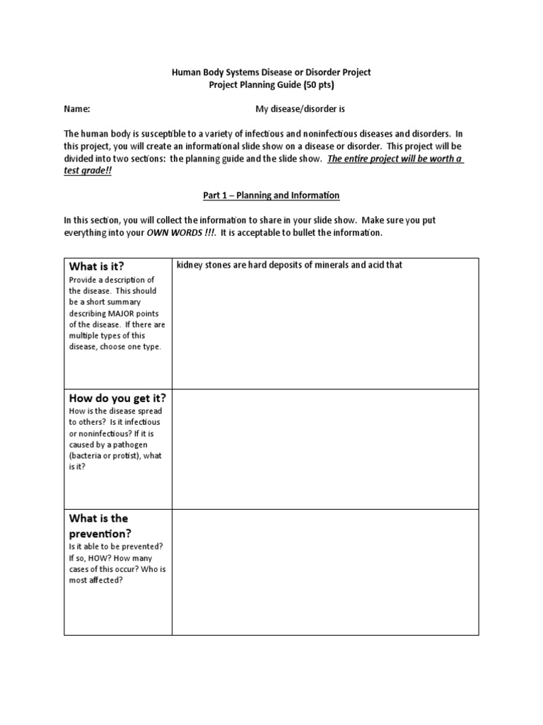 Human Body Systems Disease or Disorder Project | PDF | Infection ...