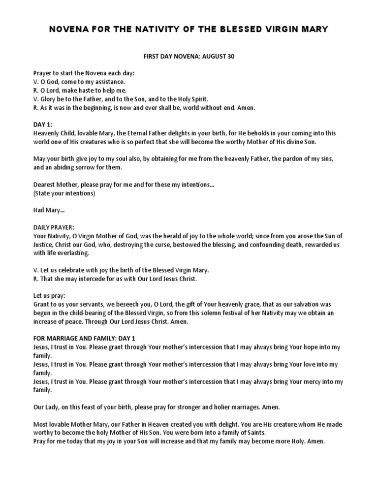 Nativity Novena for Blessed Virgin Mary | PDF | Mary, Mother Of Jesus ...