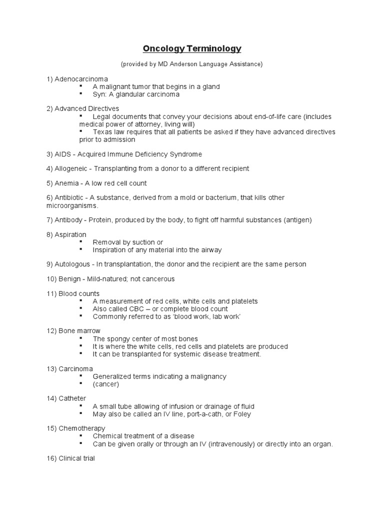 Oncology Terminology Guide | PDF | Human Body | Cancer
