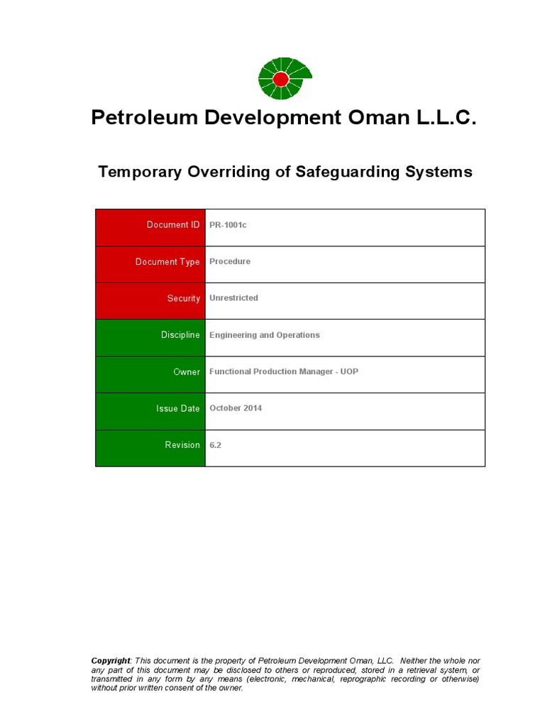 PR-1001c - Temporary Override of Safeguarding System Procedure | PDF ...