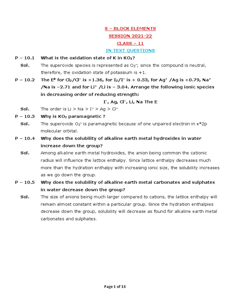 S - Block Elements, Class 11 | Download Free PDF | Ionic Bonding | Sodium