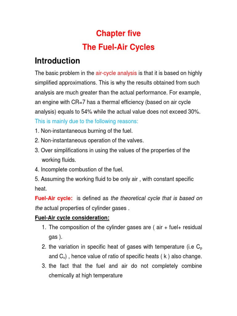 Chapter Five The Fuel-Air Cycles | PDF | Combustion | Gases