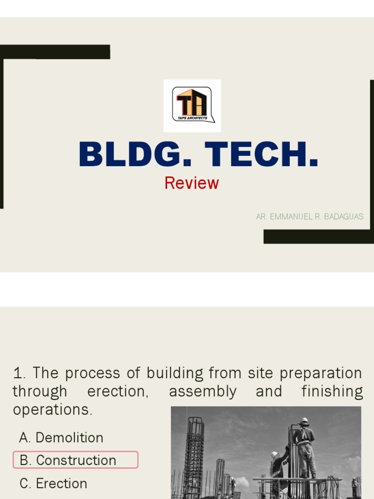 Bld. Tech. Presentation Review | PDF | Framing (Construction) | Deep Foundation