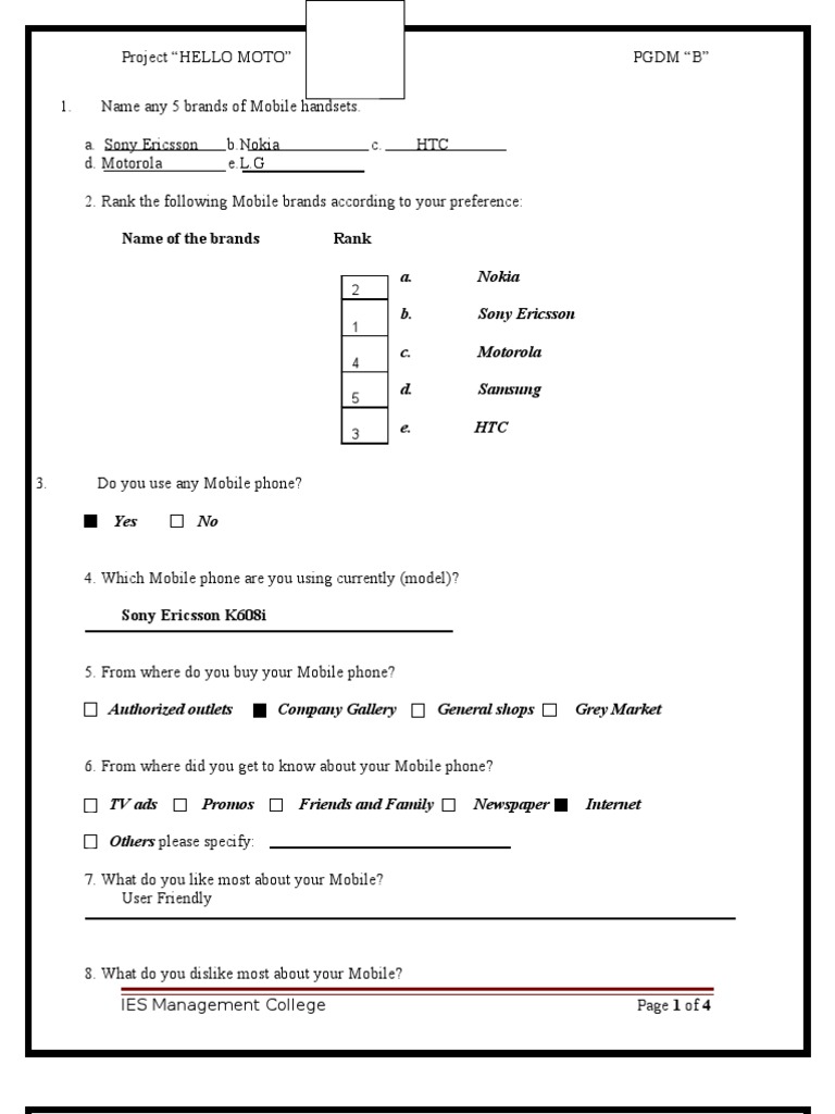 Mobile Preferences Survey | PDF | Motorola | Mobile Phones