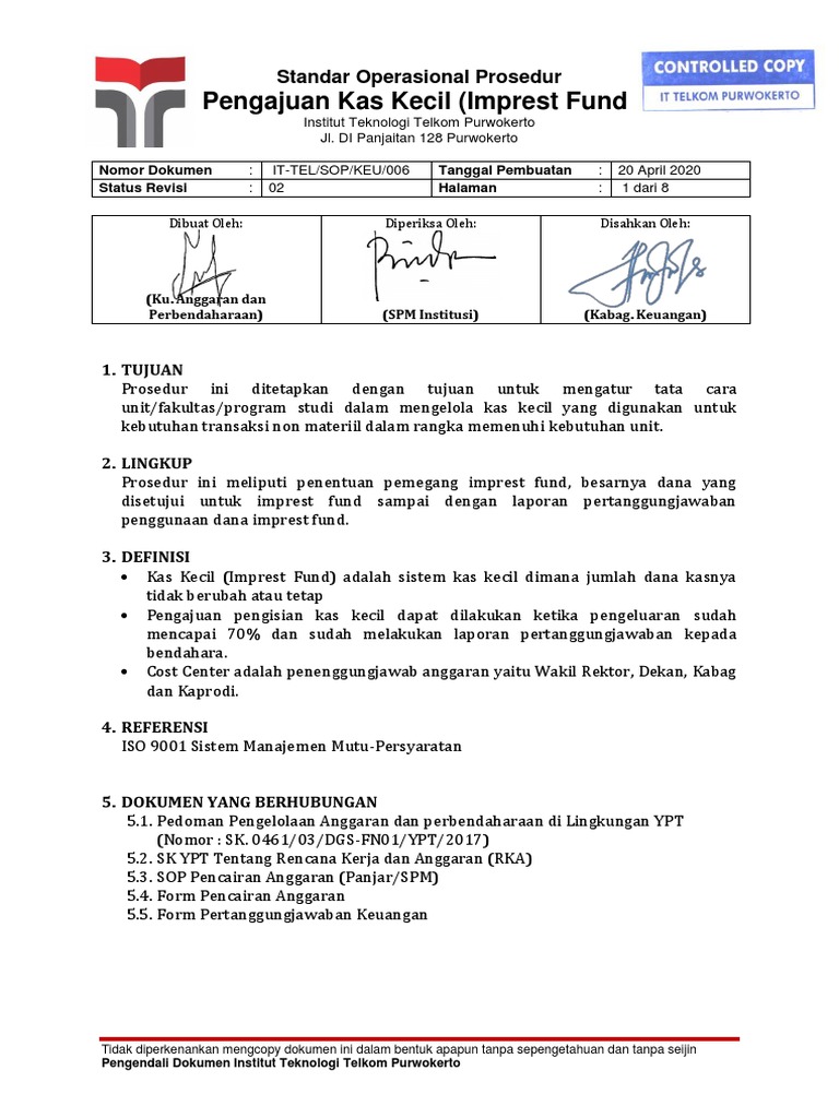 SOP006 Pengajuan Kas Kecil Imprest Fund - Unit | PDF