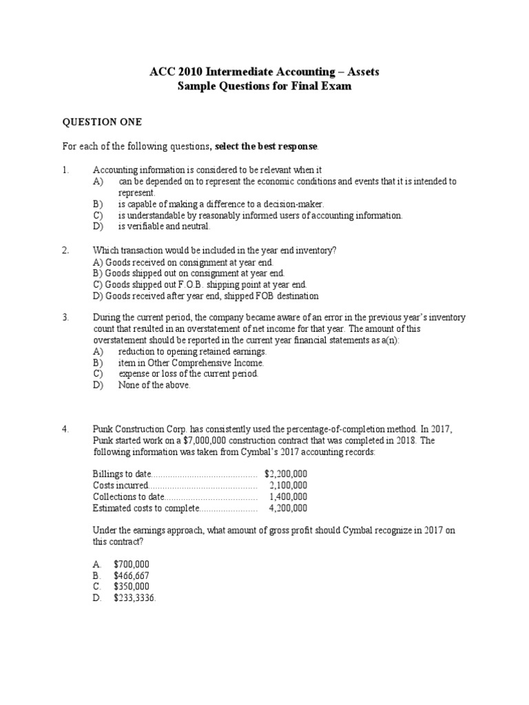 Intermediate Accounting Exam Questions | PDF | Book Value | Depreciation