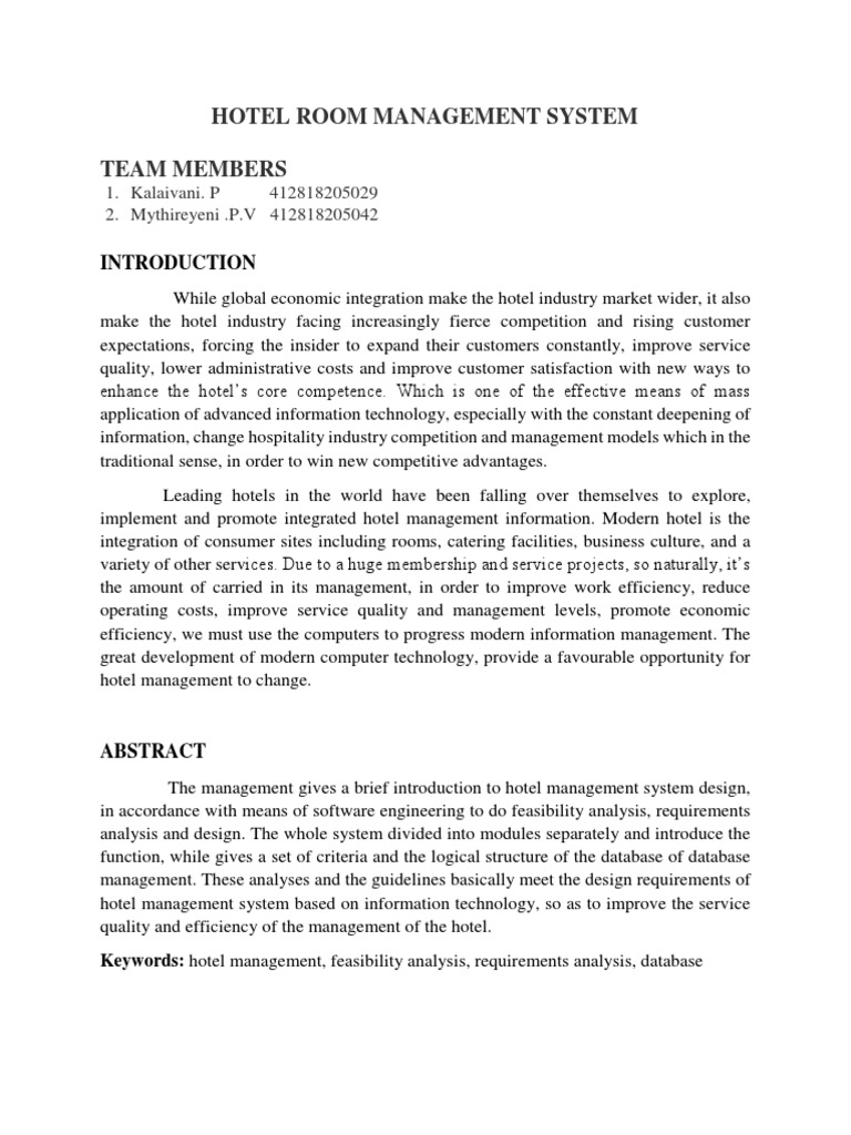 Hotel Room Management System Overview | PDF | Databases | Java ...