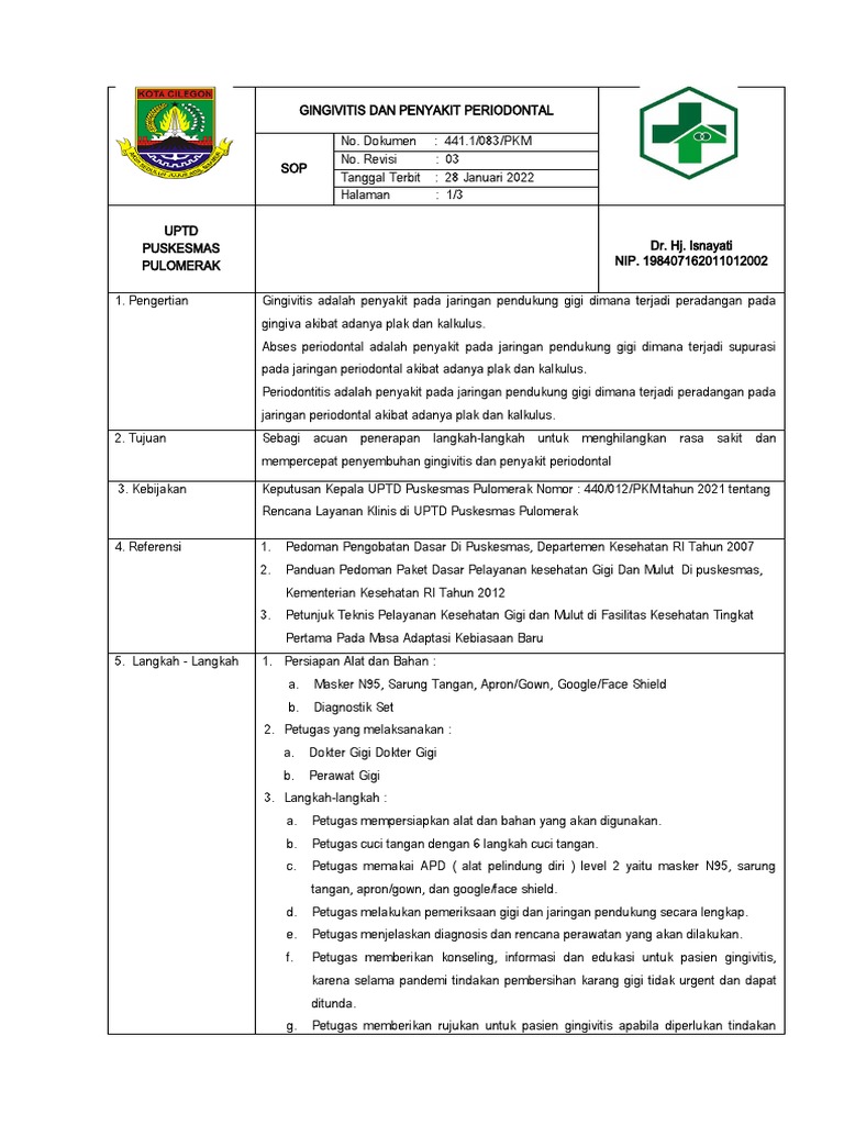 SOP Gingivitis Dan Penyakit Periodontal (2022) | PDF