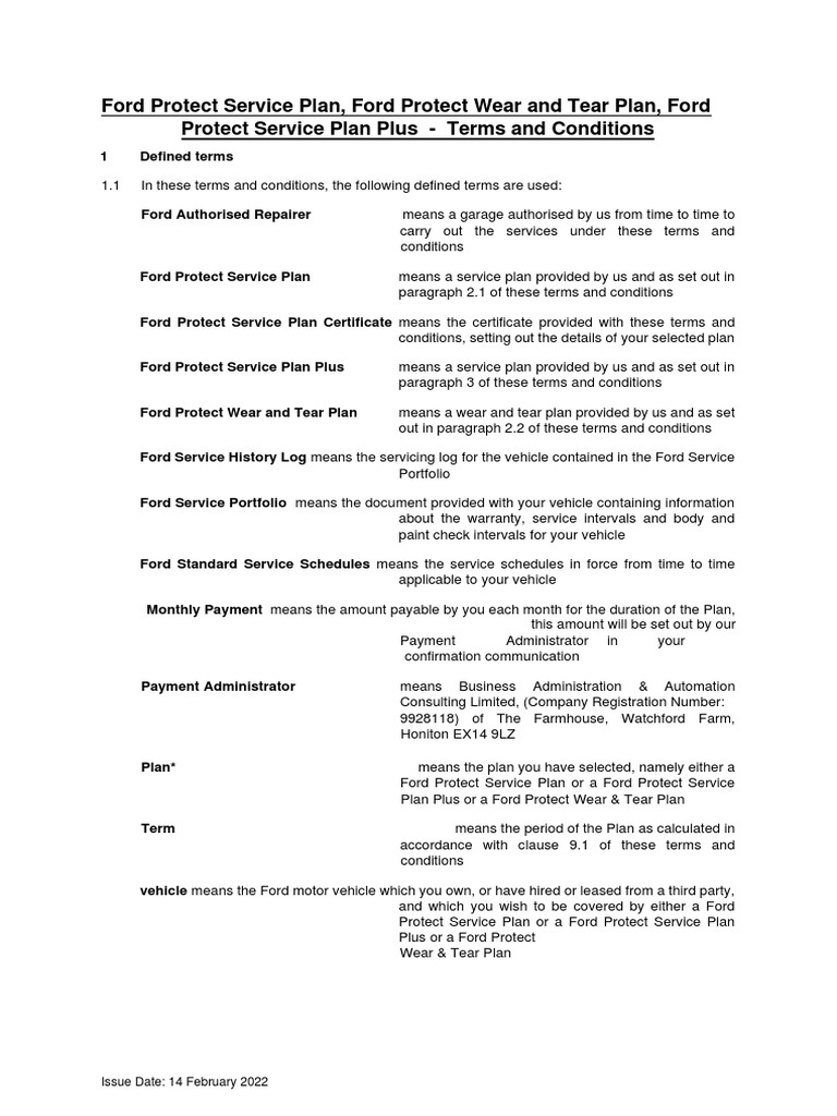 Ford Protect Service Plan | PDF | Fee | Value Added Tax