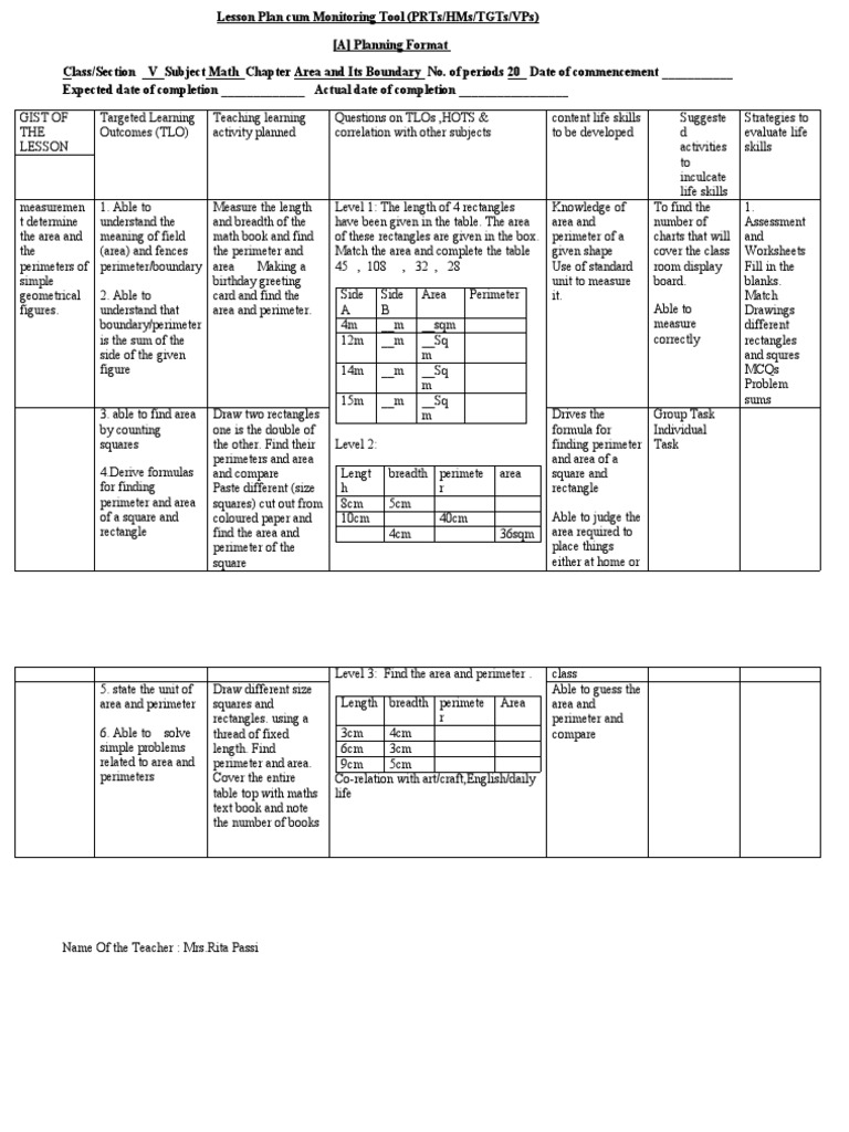 5 Class Area and Its Boundary | PDF | Area | Cognition