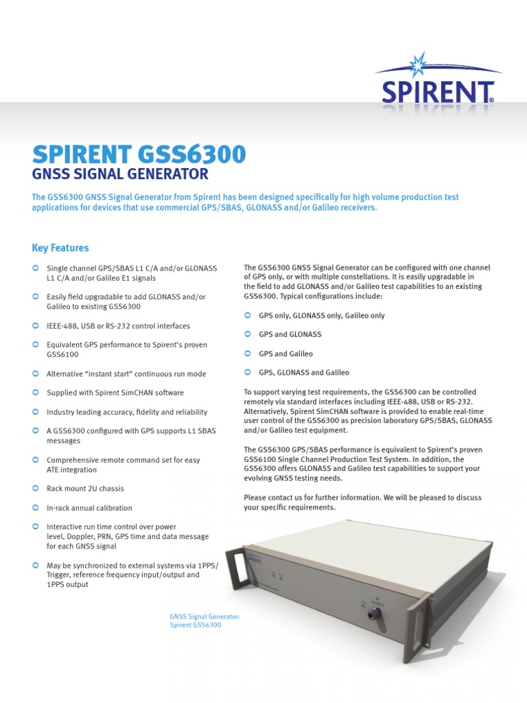 Spirent Gss6300: Gnss Signal Generator | Download Free PDF | Global ...