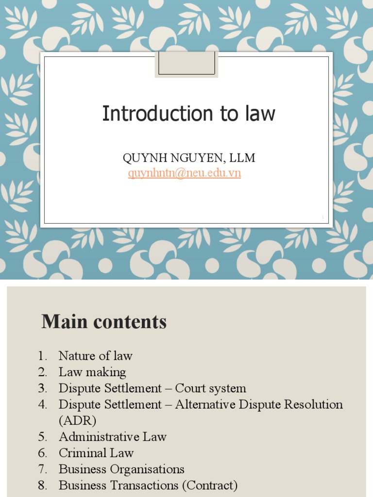 Introduction To Law: Quynh Nguyen, LLM | PDF | Common Law | Case Law