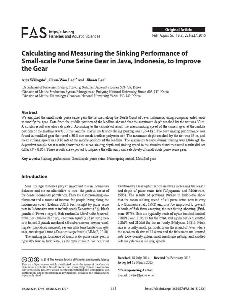Calculating and Measuring The Sinking Performance of Small-Scale Purse ...