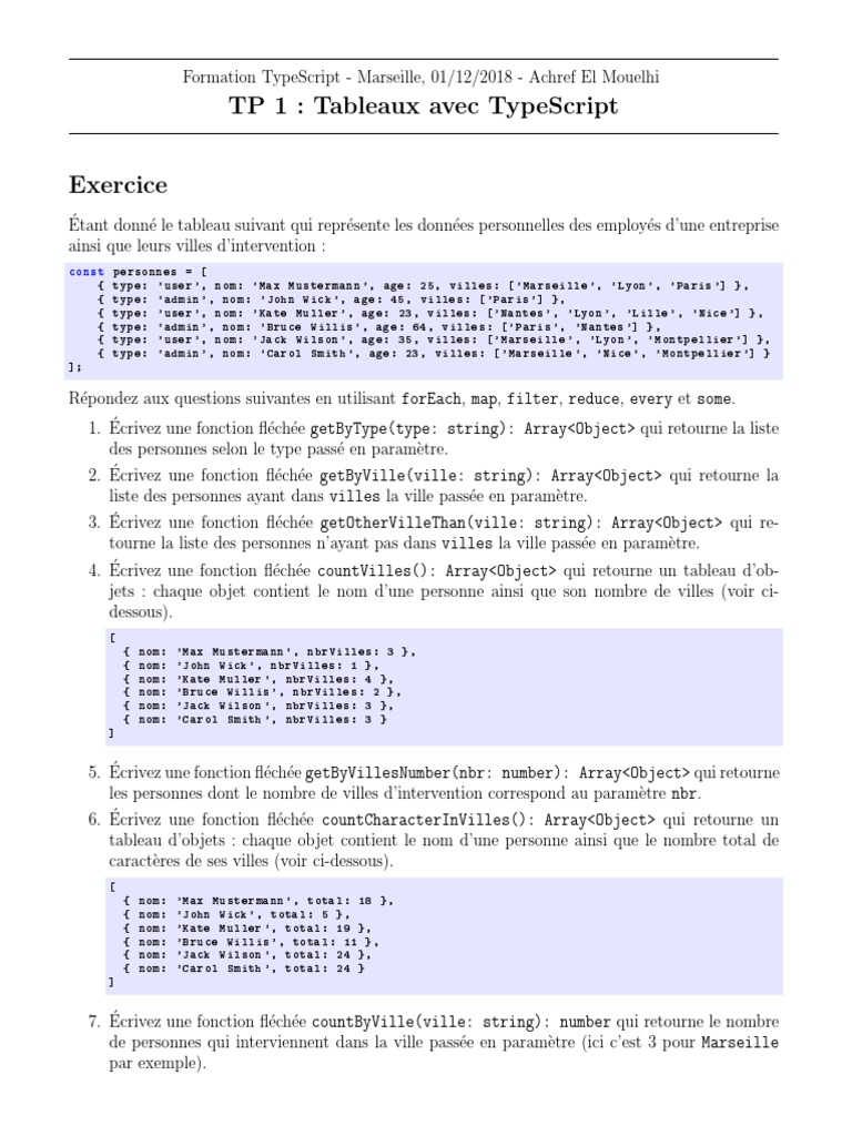 Exercices TypeScript pour Développeurs | PDF | Jeux de société ...