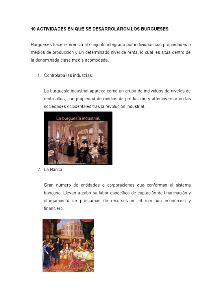 5 Actividades en Que Se Desarrolaron Los Burgueses | PDF | Bancos ...