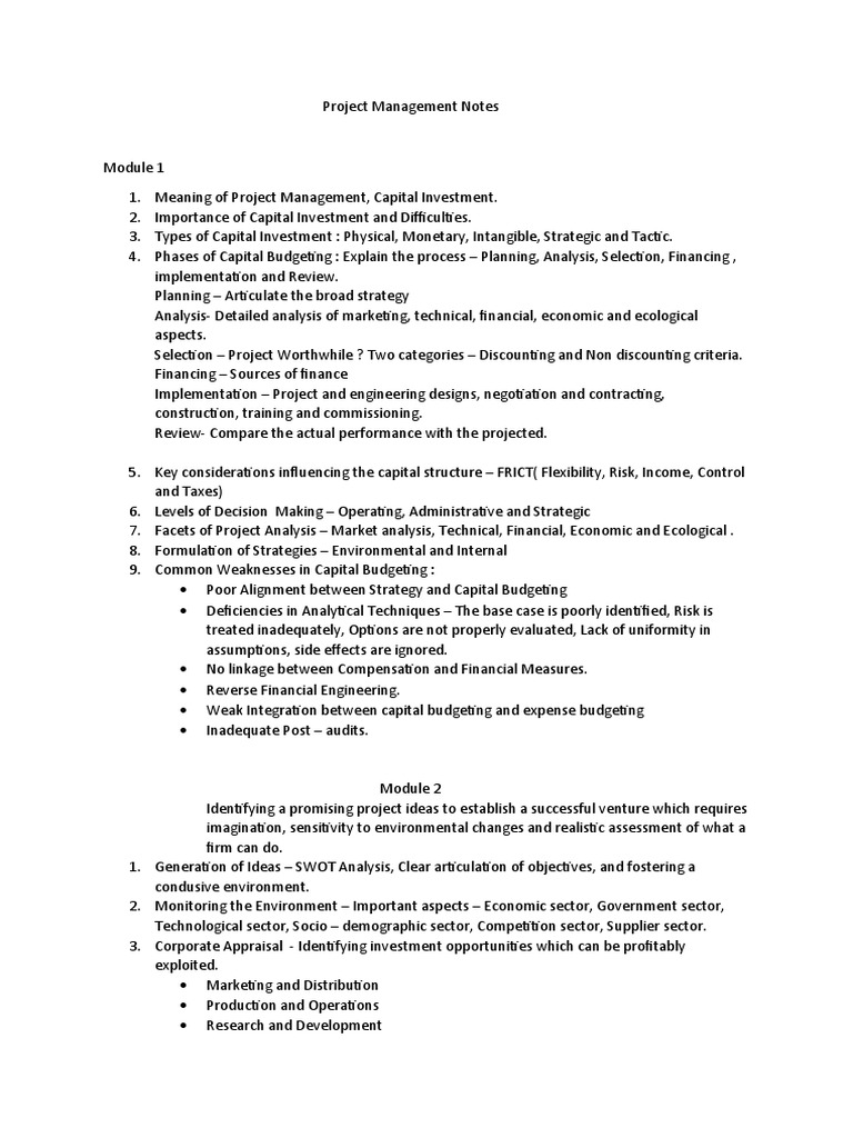 Project Management Notes | Download Free PDF | Project Management ...