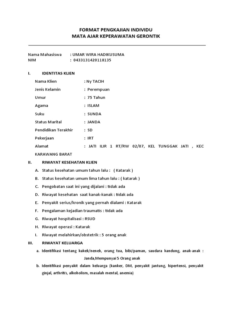 Form Pengkajian Gerontik - Umar Wira Hadikusuma | PDF | Kesehatan Holistik | Sains & Matematika