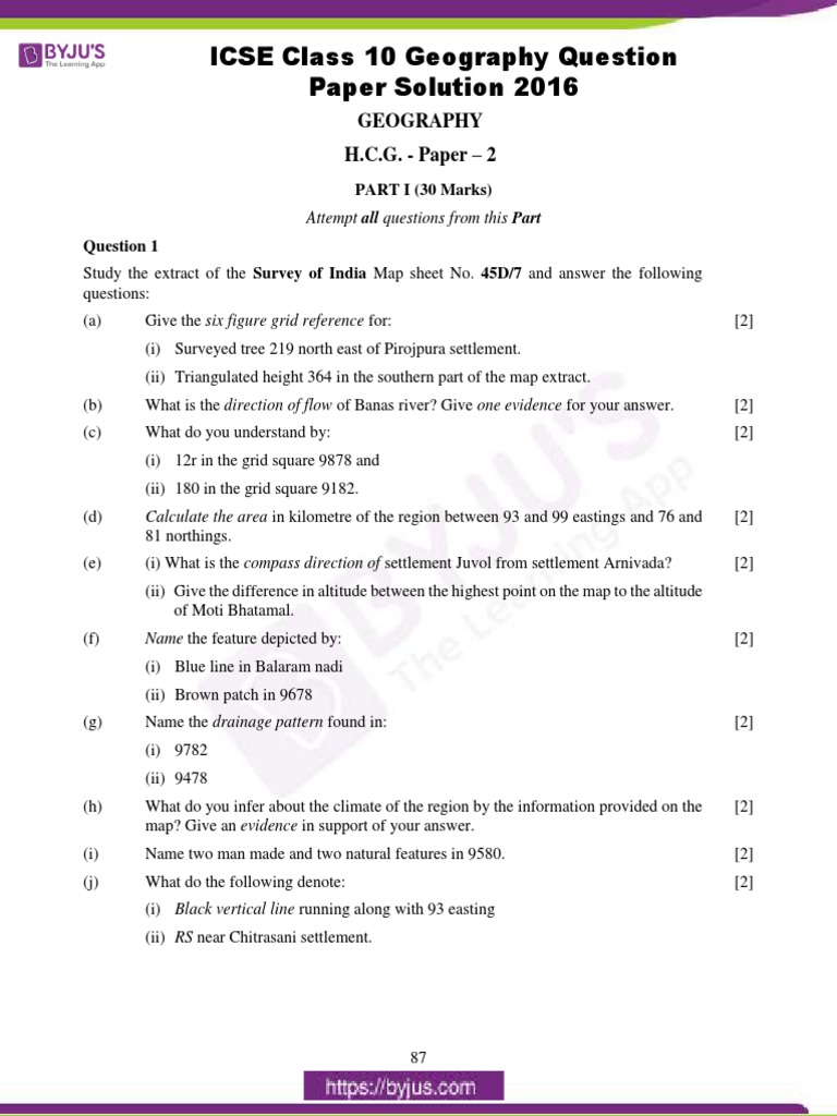 ICSE Class 10 Geography Question Paper 2016 Solution | PDF