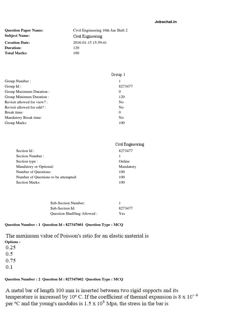 Civil Engineering MCQ Exam Paper | PDF