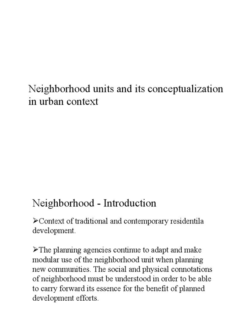 Neighborhood Units and Its Conceptualization in Urban Context | PDF ...