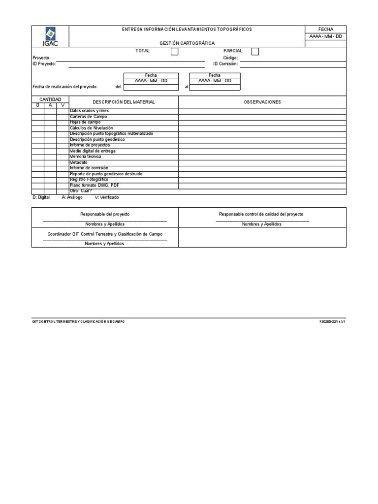 Formato Entrega Información Levantamientos Topográficos Igac | PDF