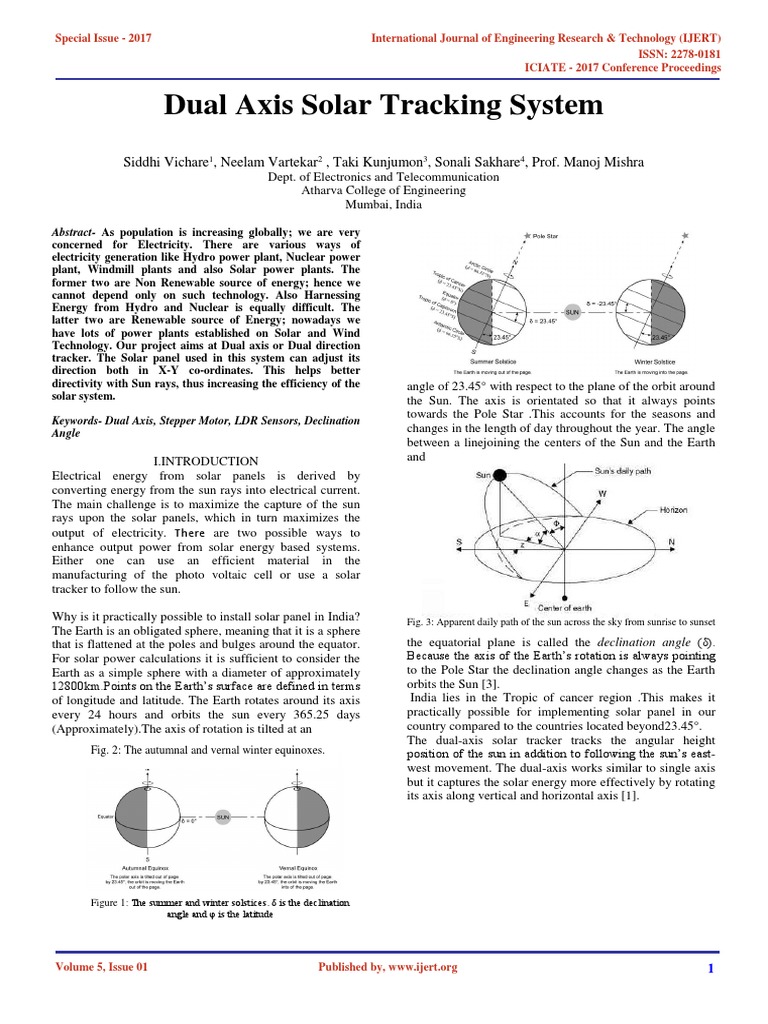 Dual Axis Solar Tracking System IJERTCONV5IS01035 | PDF | Equator | Earth