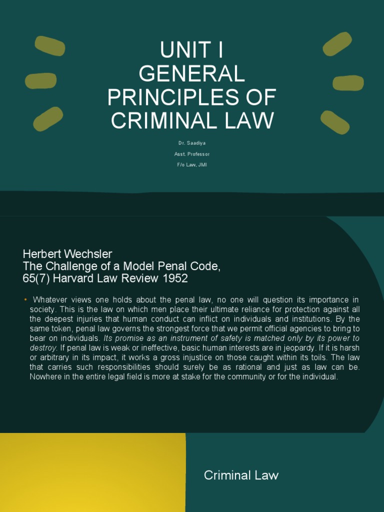 Unit I General Principles of Criminal Law | PDF | Crime & Violence | Crimes