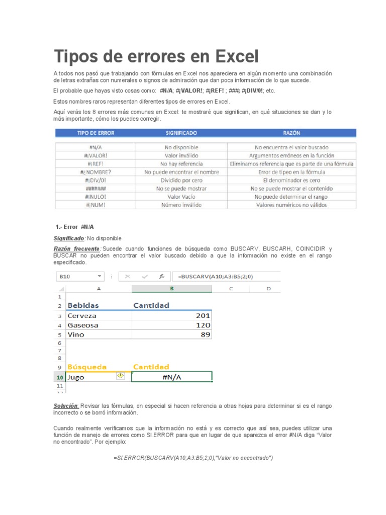 Tipos de Errores en Excel | PDF | Microsoft Excel | Información