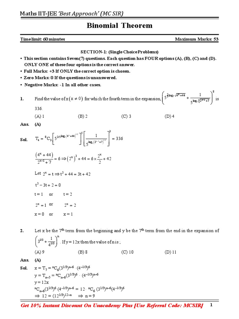 DPP - Binomial Theorem - QAS | PDF | Trigonometric Functions | Numbers