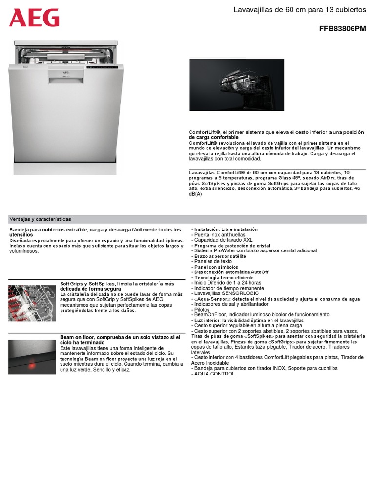 Datasheet FFB83806PM | PDF | Lavavajillas | Bienes manufacturados