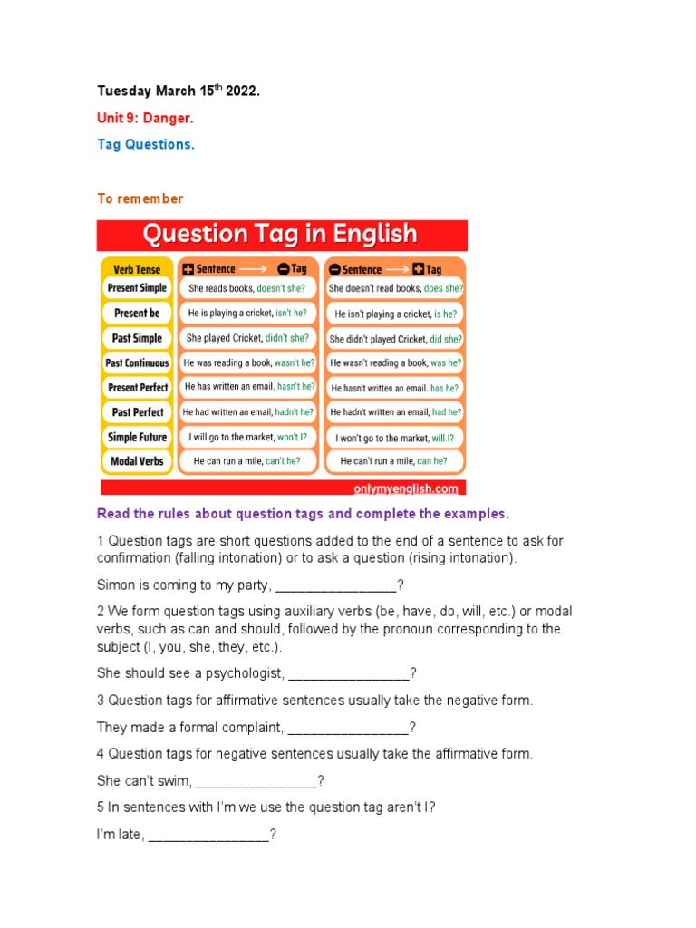Understanding Question Tags in English | PDF | Question | Subject (Grammar)