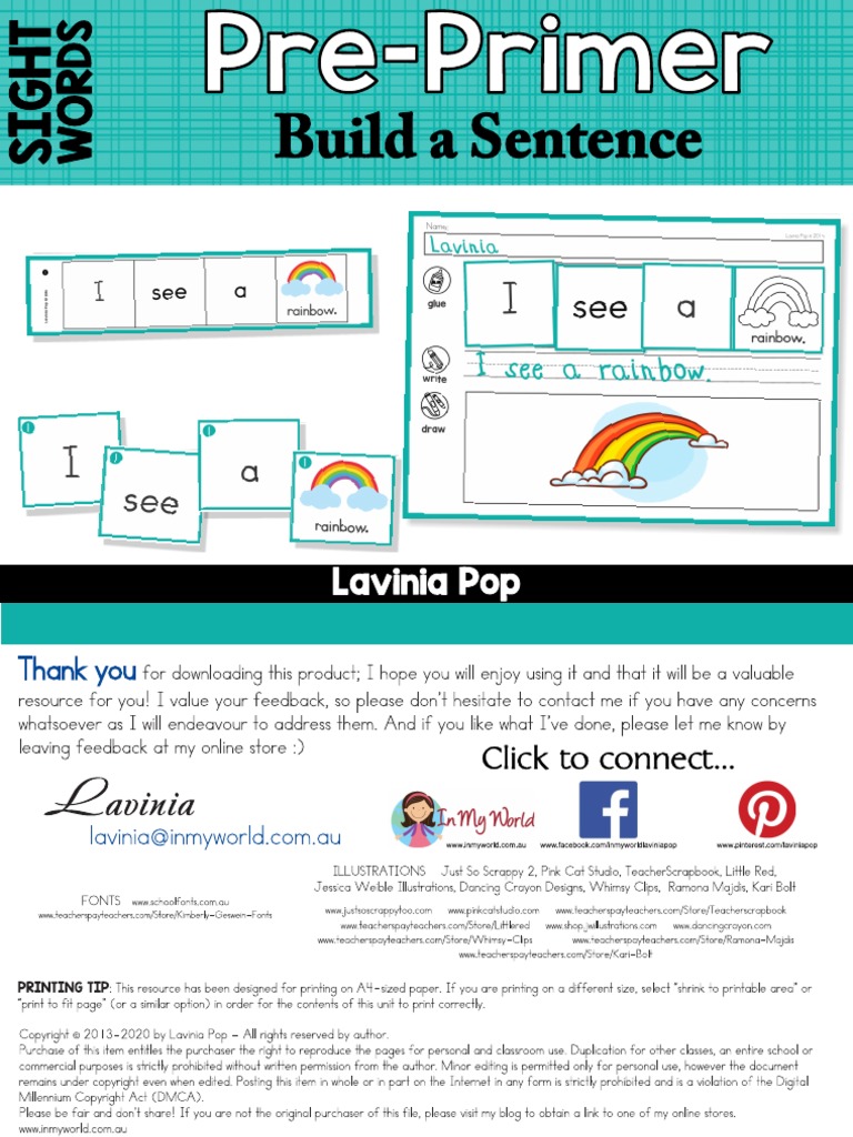 Demo Sight Words Builda Sentence Writing Center Pre Primer Words ...