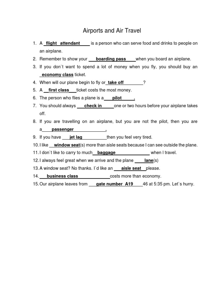 Airports and Air Travel Worksheet | PDF