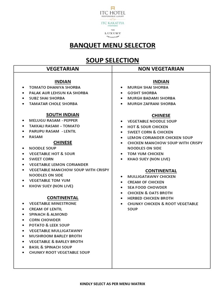 Banquet Menu Selector | PDF | Soup | Food And Drink Preparation