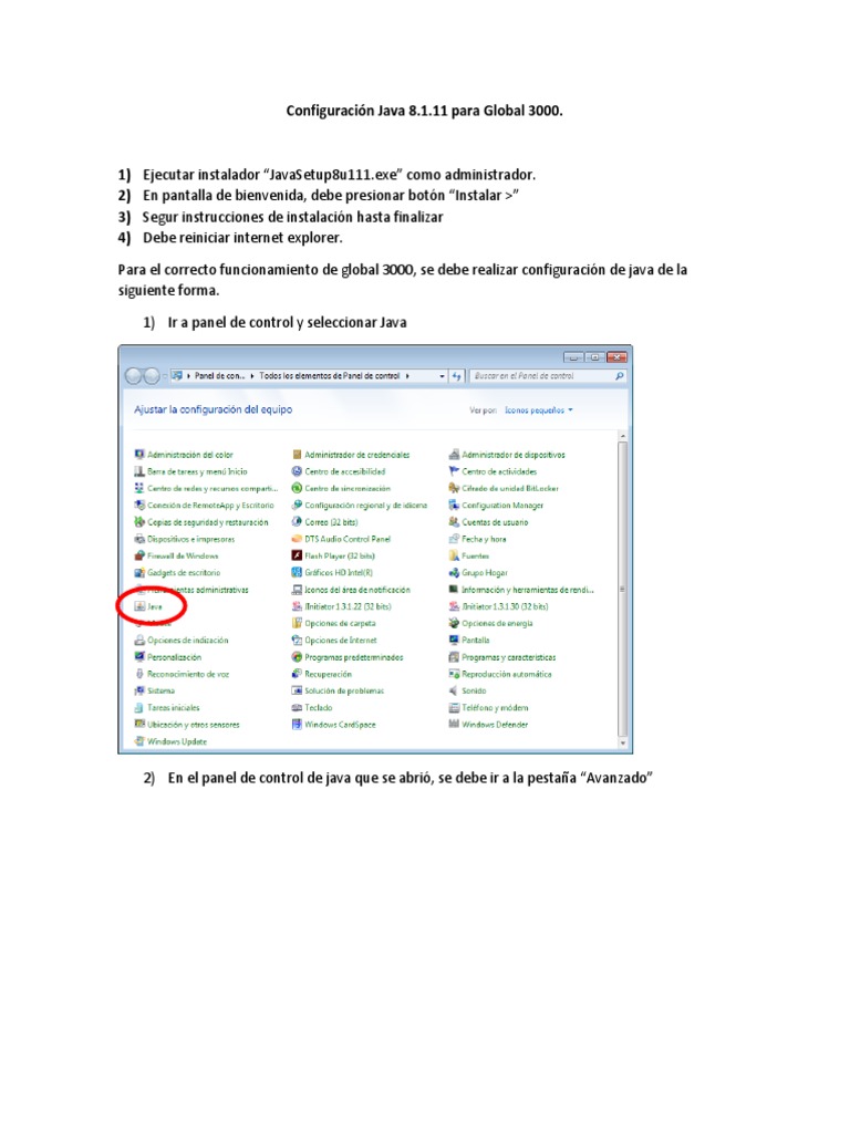 Configuración Java para Global 3000 v4 | PDF | Java (lenguaje de programación) | explorador de ...