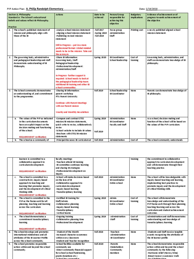 Pyp Action Plan 2018 1 | PDF