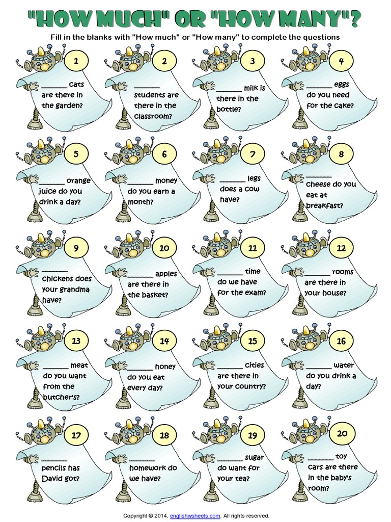 How Much or How Many Esl Grammar Exercises Worksheet | PDF