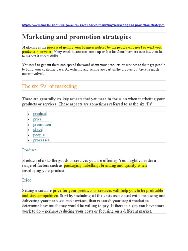Marketing and Promotion Strategies: The Six PS' of Marketing | PDF ...