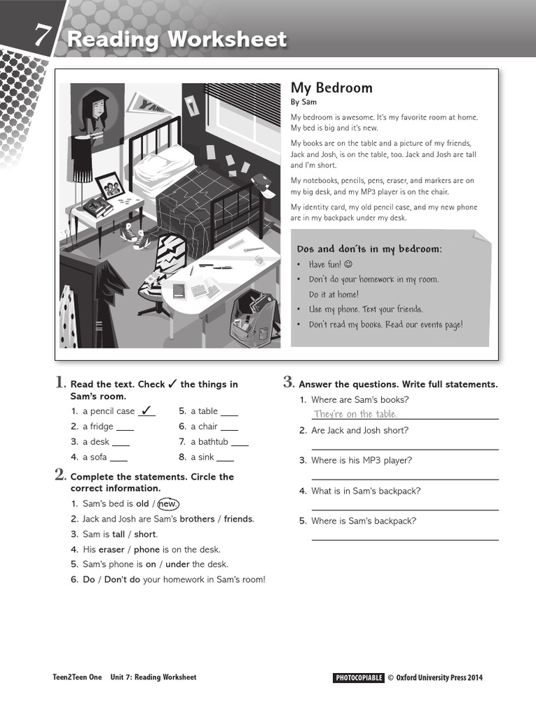 Reading Worksheet: My Bedroom | PDF