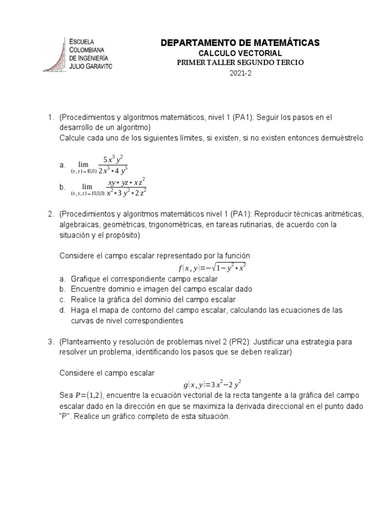 Primer Taller Segundo Tercio Calv | PDF | Ecuaciones | Derivado