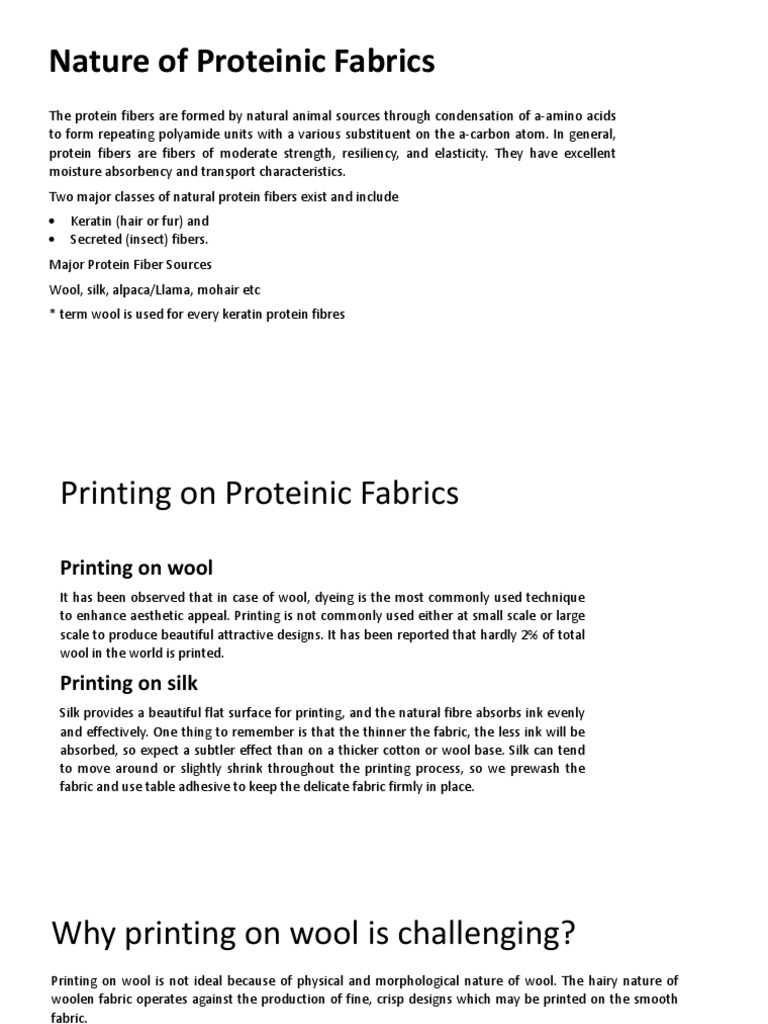 Printing On Proteinic Fabrics | PDF | Wool | Materials