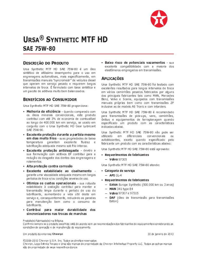 Chevron Ursa Synthetic MTF HD 75W80 | PDF