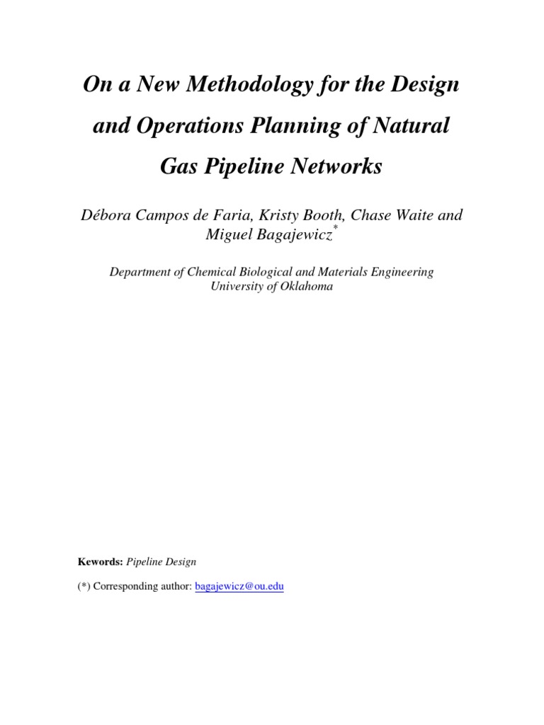 On A New Methodology For The Design and Operations Planning of Natural Gas Pipeline Networks ...