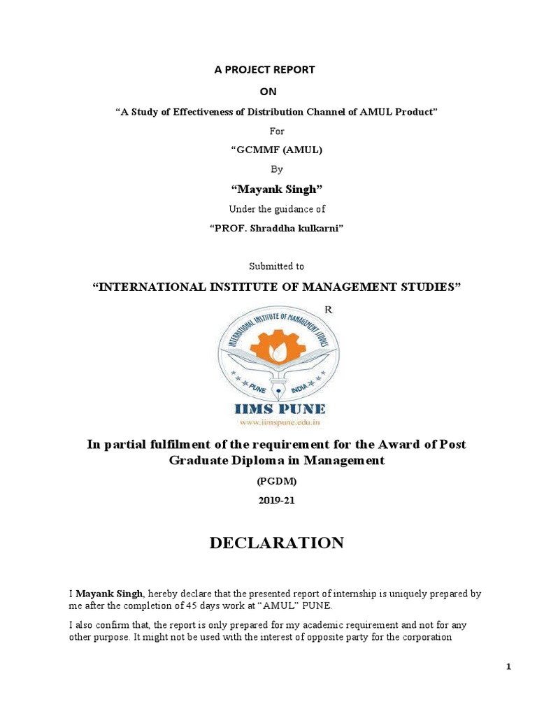 Amul Project Report | PDF | Marketing