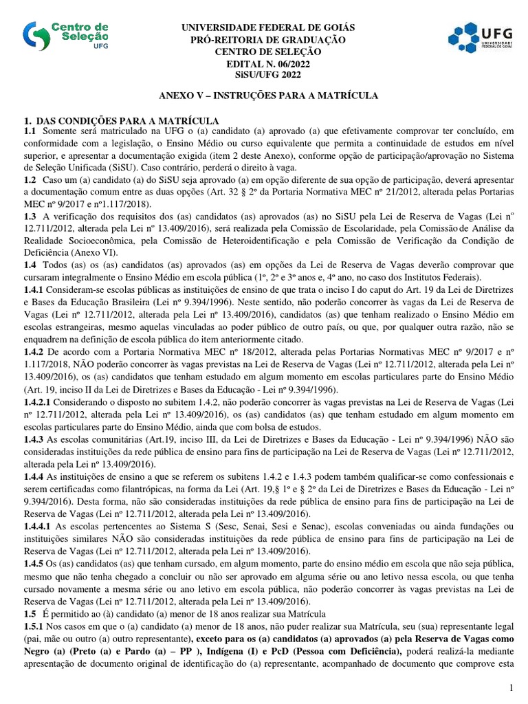 Instrucciones de Matrícula SiSU/UFG 2022 | PDF | Derecho