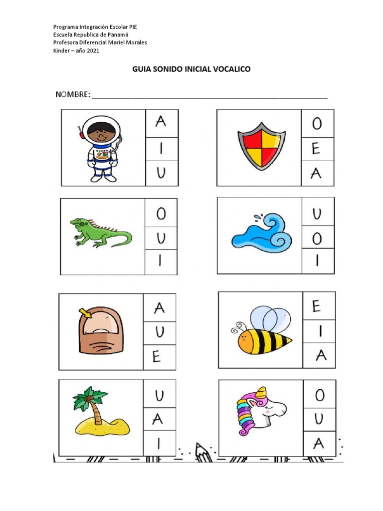 GUIA SONIDO INICIAL VOCALICO Kinder 2021 | PDF | Crecimiento personal y ...