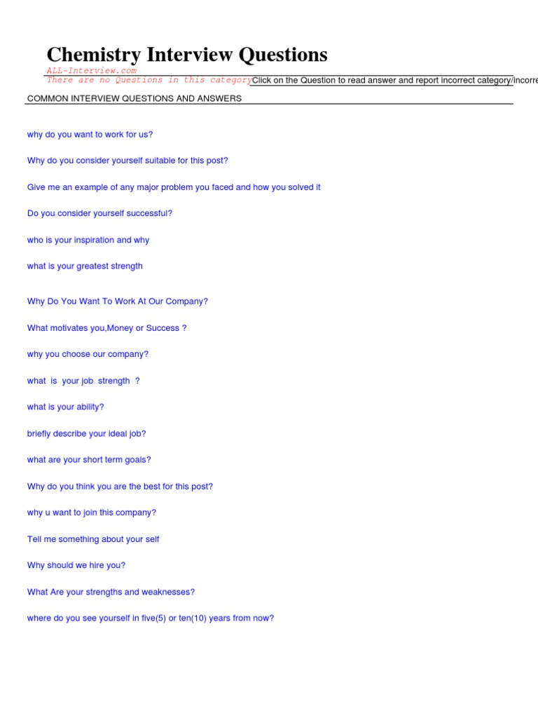 Chemistry Interview Questions: There Are No Questions in This Category ...