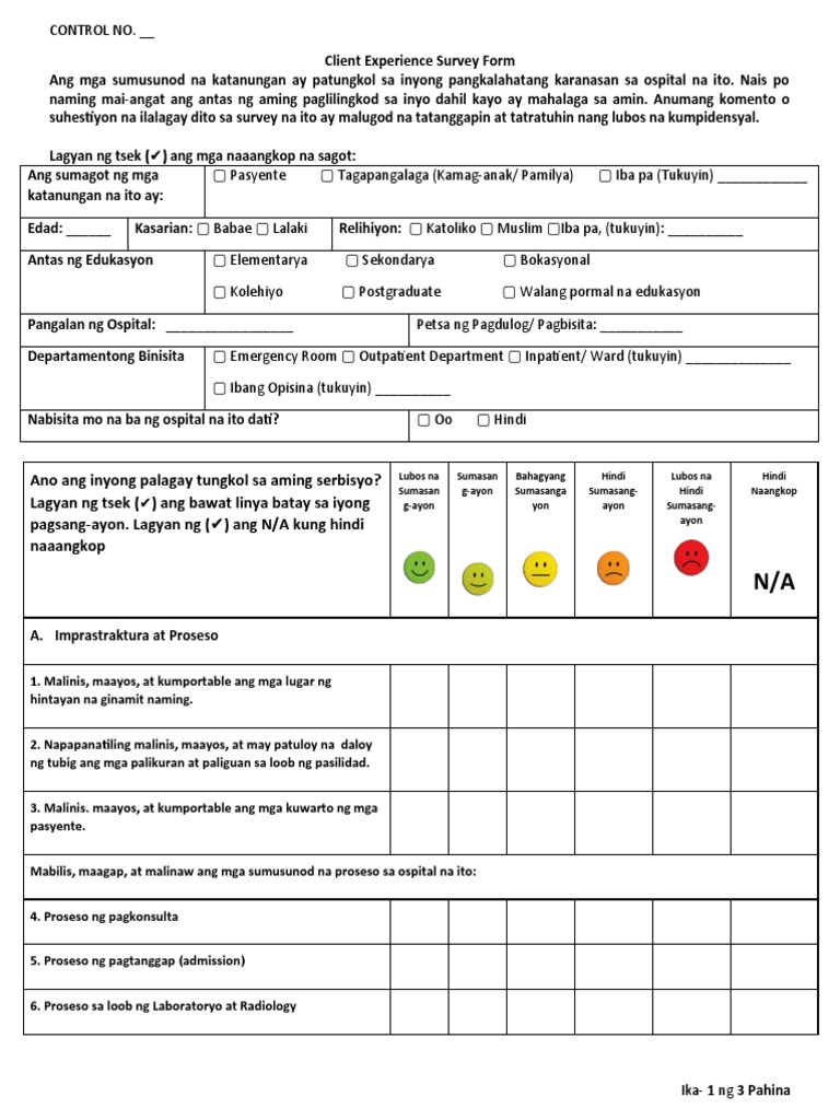 Standardized Client Experience Survey Form (Filipino) | PDF